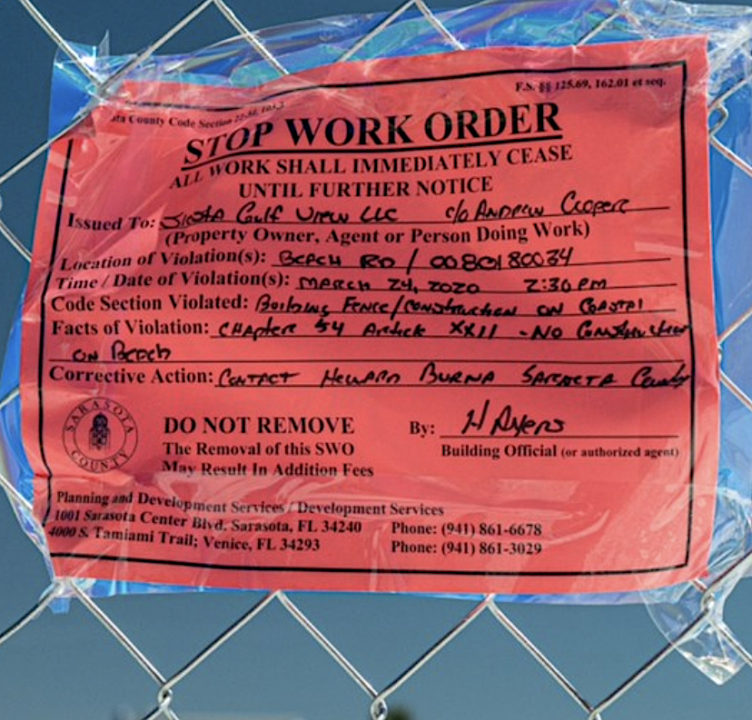 Second stop work order sign with Berna signature on Holderness fence ...