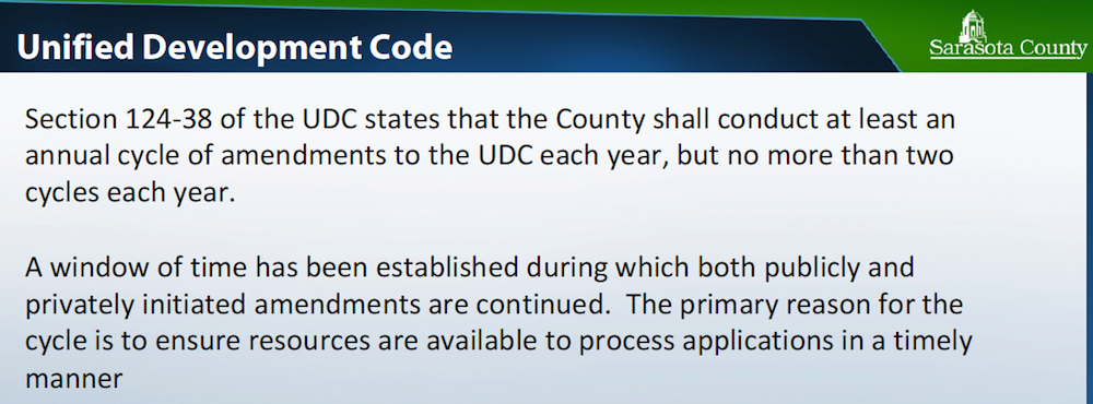 UDC amendment cycle slide from Thompson for BCC Jan. 25 2022
