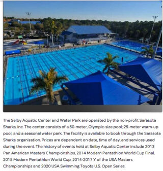 Selby Aquatic Center information from Visit Sarasota County Feb. 2022 ...