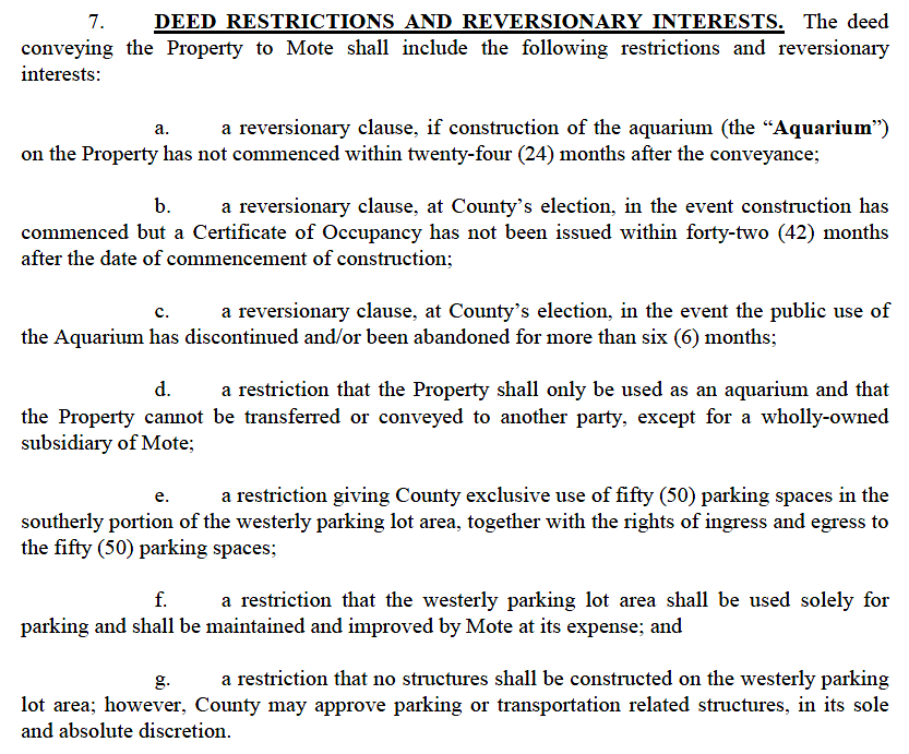 Deed restrictions and reversionary clauses in proposed sale to Mote of ...